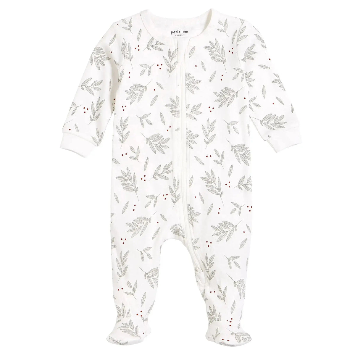 Laurel Leaves Print on Off-White Sleeper | Petit Lem | Jenni Kidz