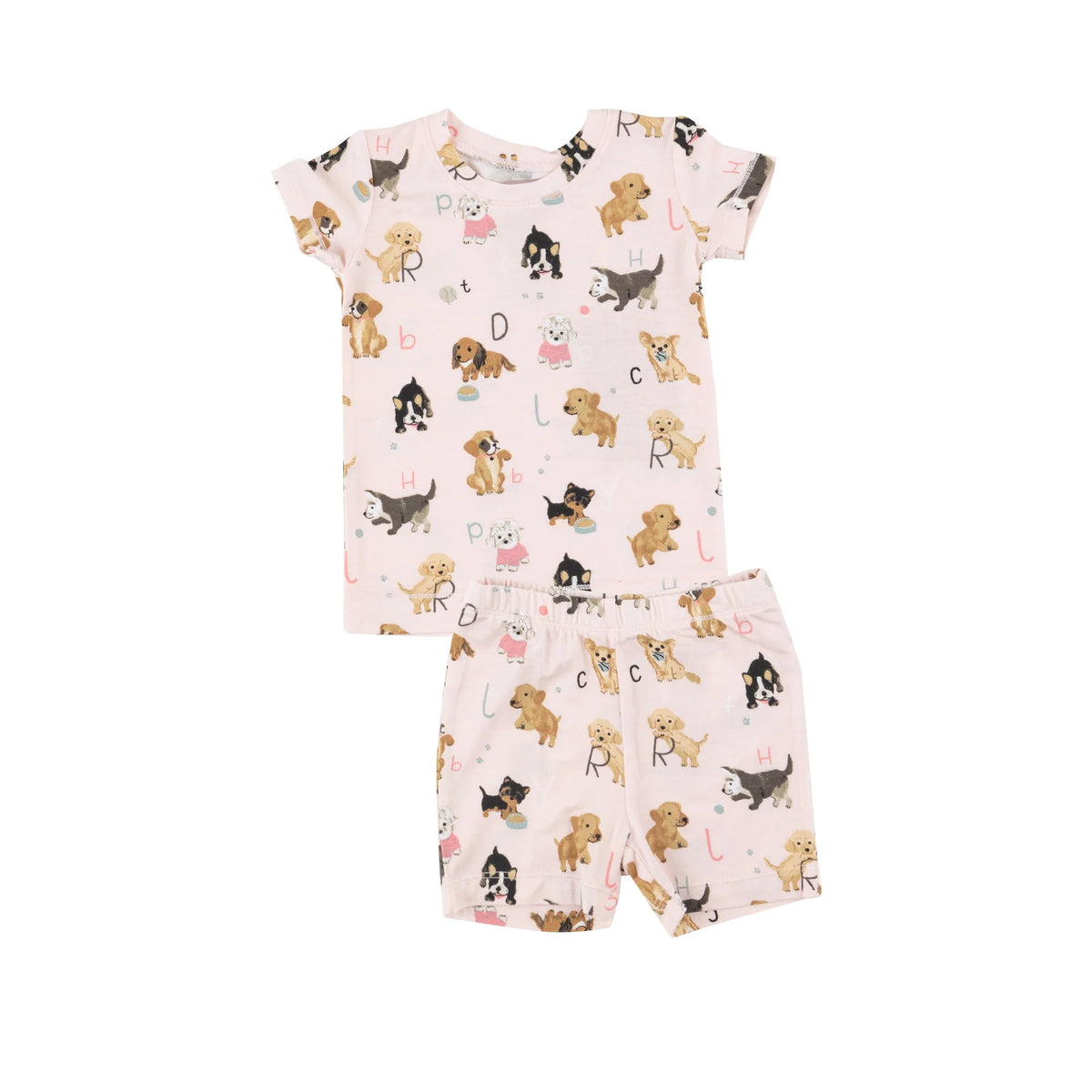 Short Loungewear Set - Puppy Alphabet Pink | Angel Dear | Jenni Kidz